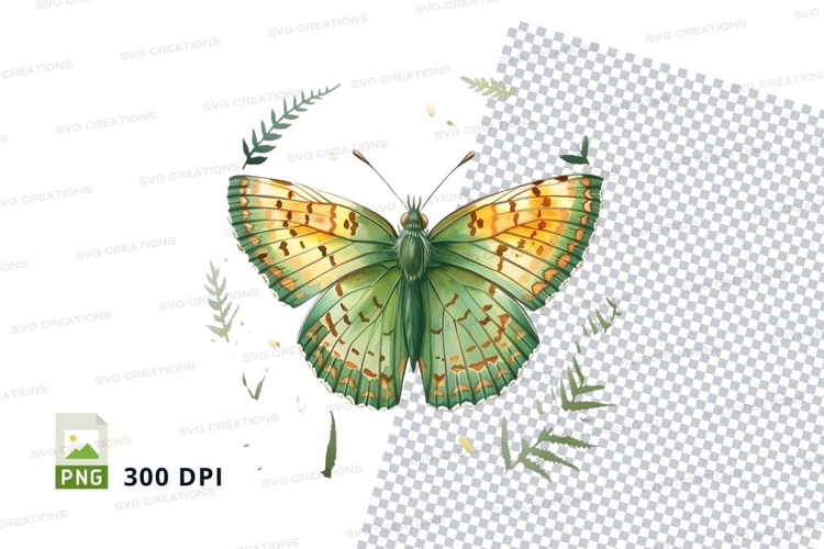Green butterfly with orange spots clipart png