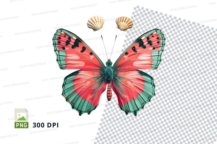 Vibrant butterfly with seashells clipart png