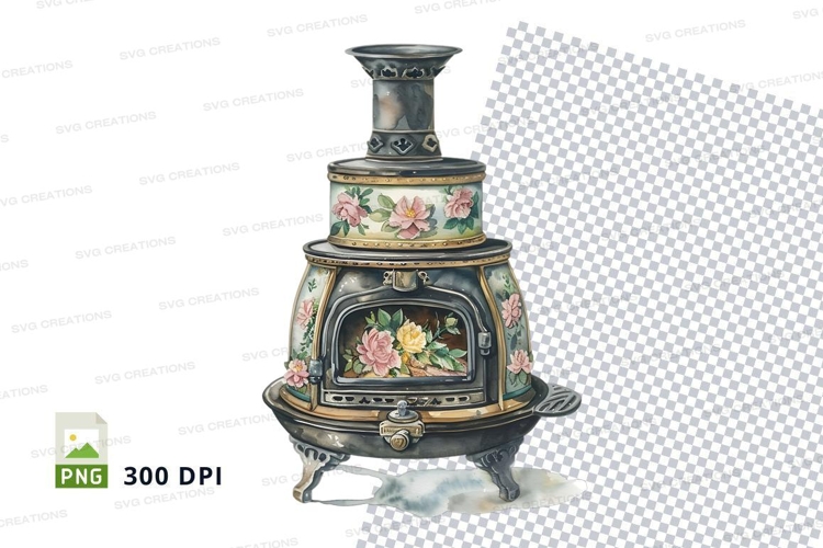 Vintage wood-burning stove clipart png