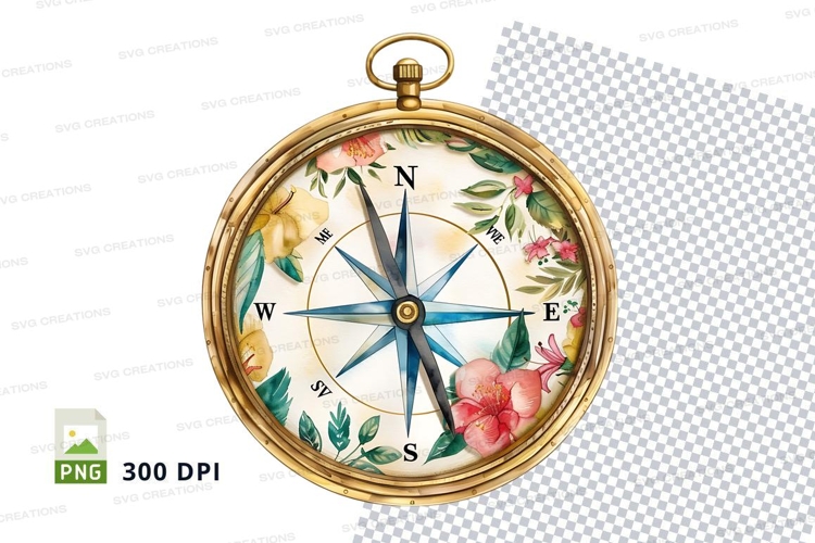 Antique compass with floral design