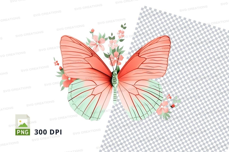 Elegant butterfly with floral accents png