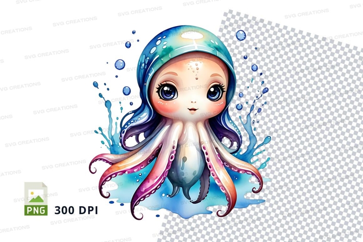 Cute octopus girl clipart