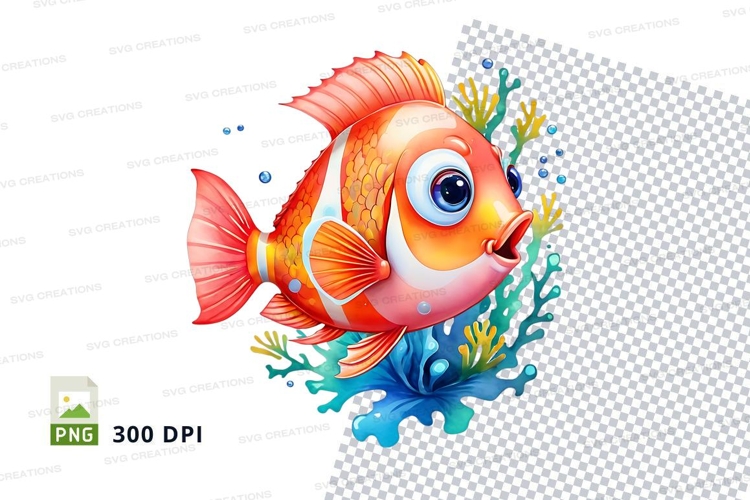 Cartoon fish in coral reef