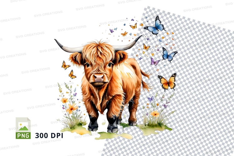 Highland cow with butterflies (6509576)
