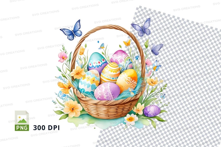 Easter basket with decorated eggs and butterflies (6512982)