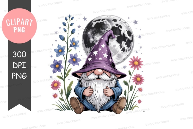 Magical gnome under the moon png