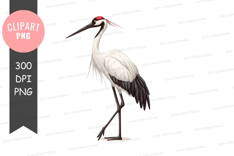 White crane with red crown clipart png