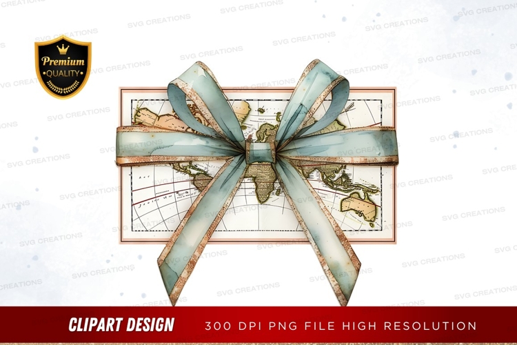 World map ribbon bow clipart png
