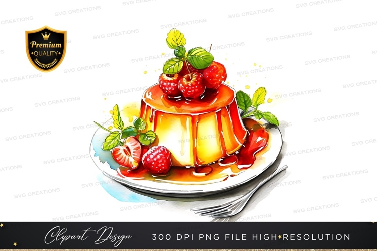 Delicious caramel flan with fresh berries