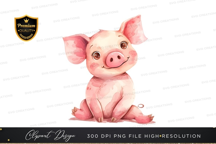 Happy pink pig clipart png
