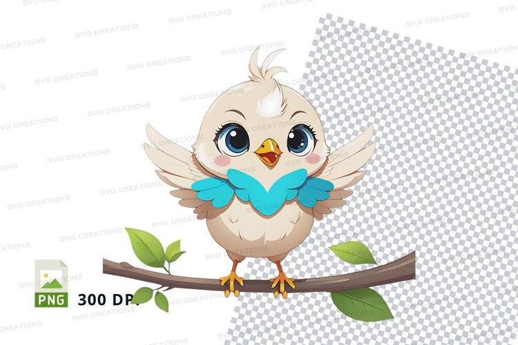 Cartoon bird on branch clipart png (6538597)