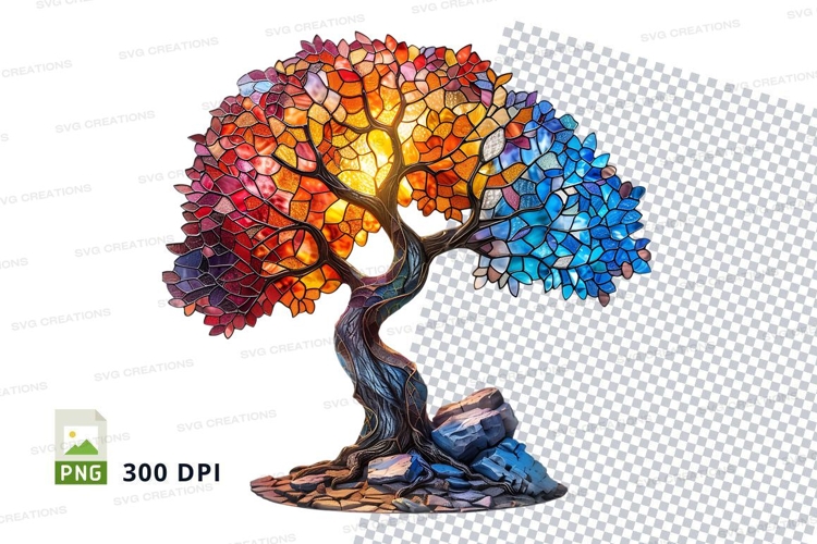 Stained glass tree clipart png (6550654)