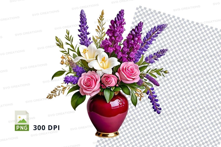 Floral bouquet in red vase clipart png (6550075)