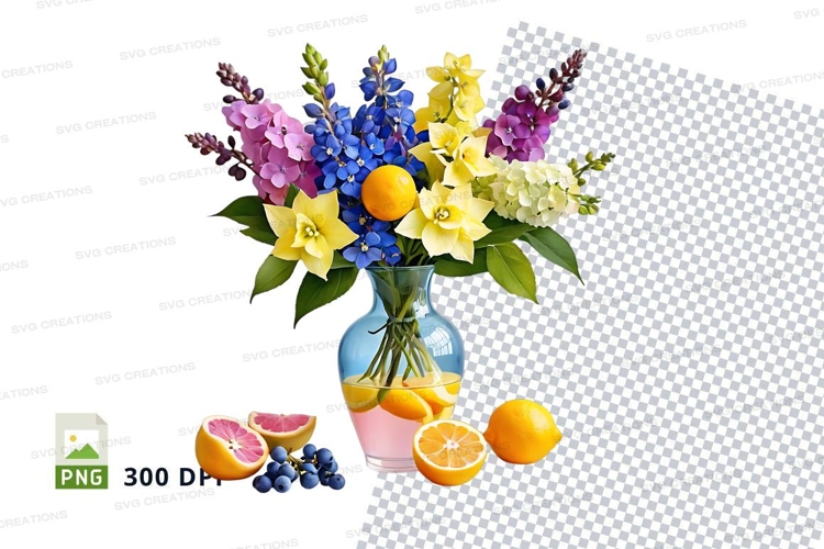 Flower bouquet with fruits mockup