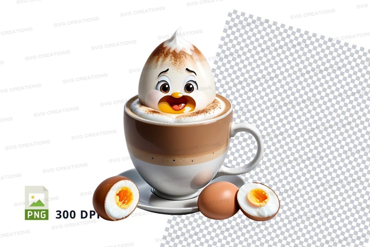 Coffee cup with cartoon egg character mockup
