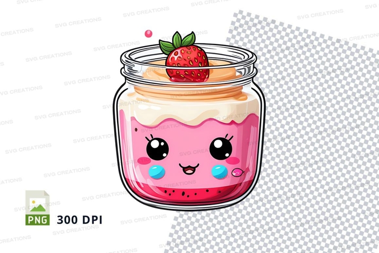 Cartoon strawberry parfait in a jar clipart png