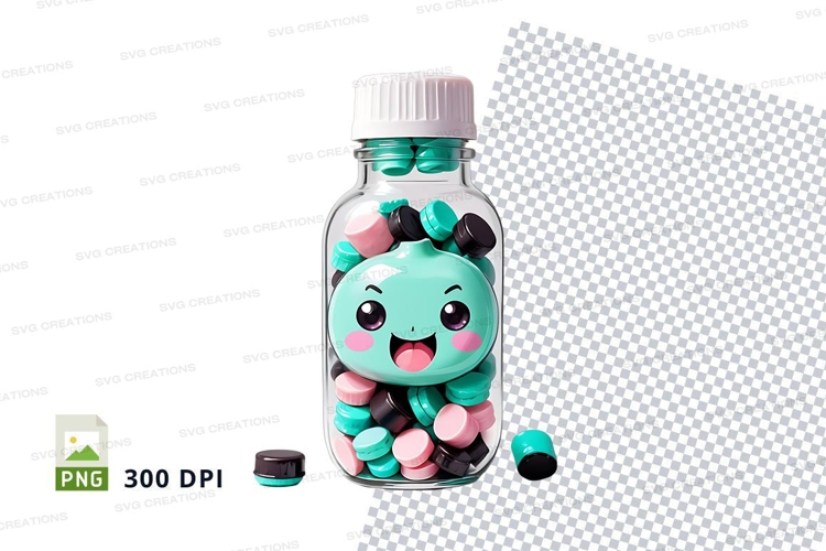 Cute cartoon character in a glass bottle mockup