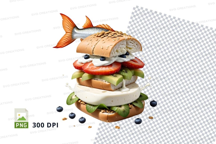 Sandwich mockup with fish clipart