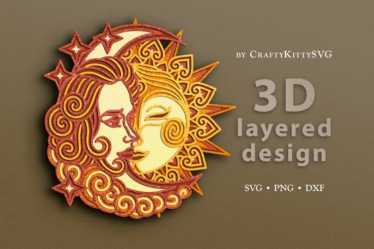 3D Sun & Moon Face SVG, Celestial SVG, 3D layered paper cut
