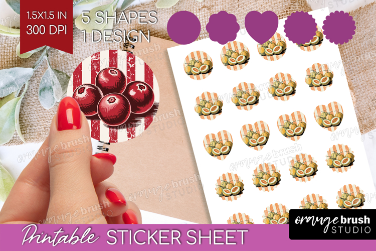Cranberries Vintage Fruit Round Sticker Summer Printable