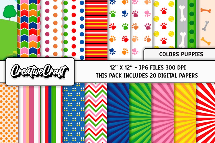 Colors Puppies Digital Papers, scrapbook backgrounds designs