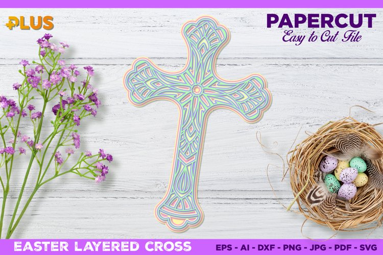Papercut Christian Cross, Cross Layered design, Cross SVG