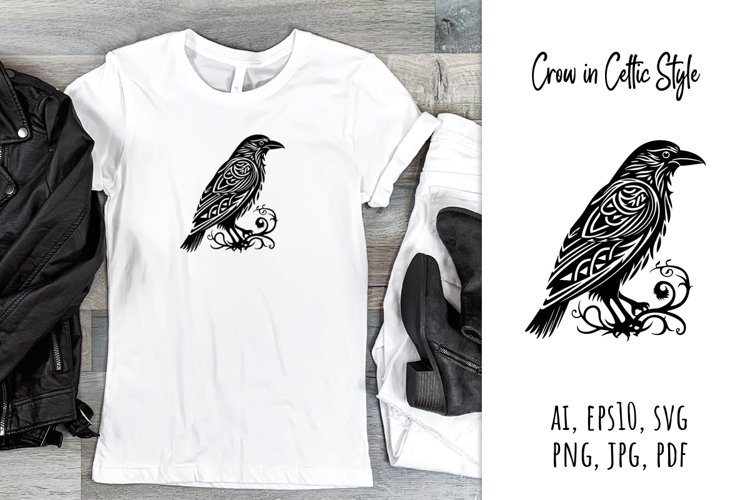 Crow in Celtic Style Folk Silhouette (2695452)