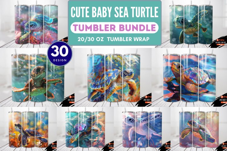 Cute baby sea turtle Tumbler Wrap Design Bundle
