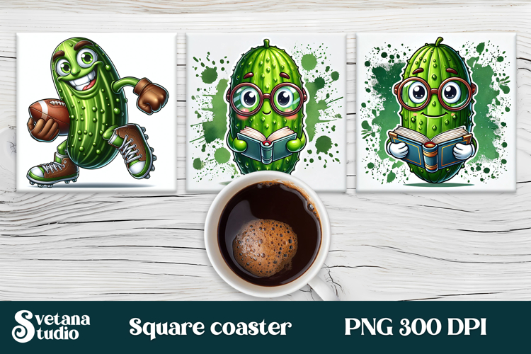 Funny cucumber square coaster | Vegetable coaster PNG
