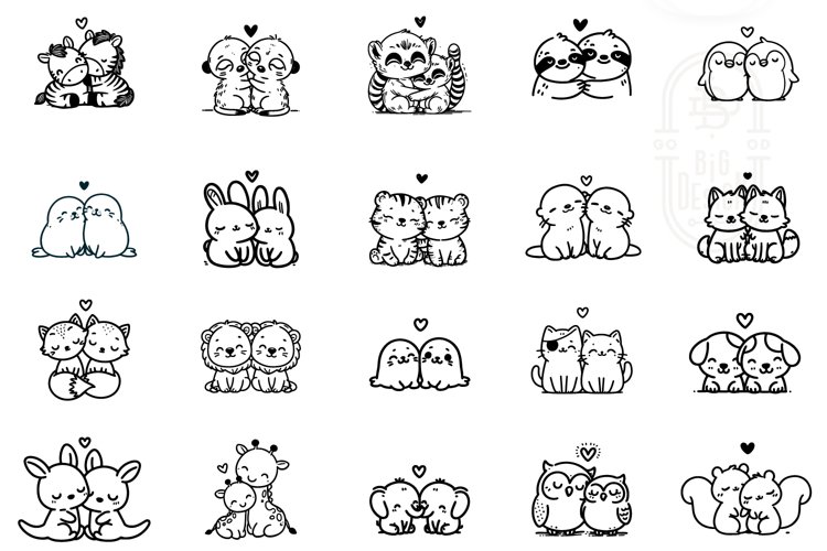 42x Cuddling Animals SVG Files | Cute Animals Drawings
