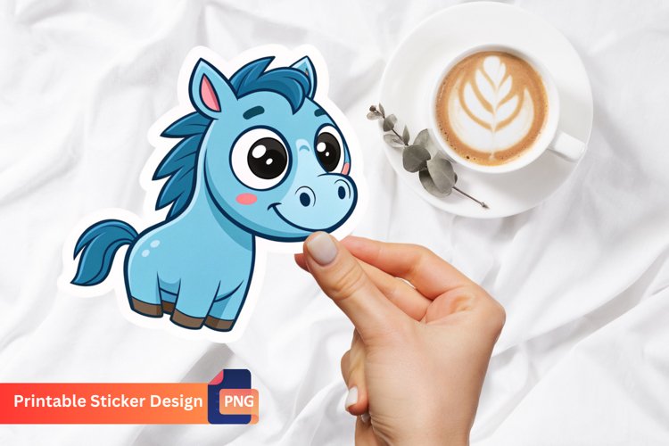Cute Blue Horse Sticker, Cute Horse Decal, Animal Sticker