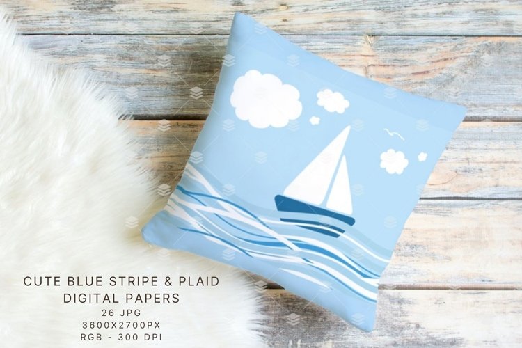 Cute Blue Stripe & Plaid Digital Papers - 26 JPG