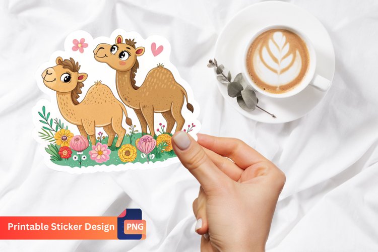 Cute Camels In Flowers Sticker, Desert Animal, Camel Sticker