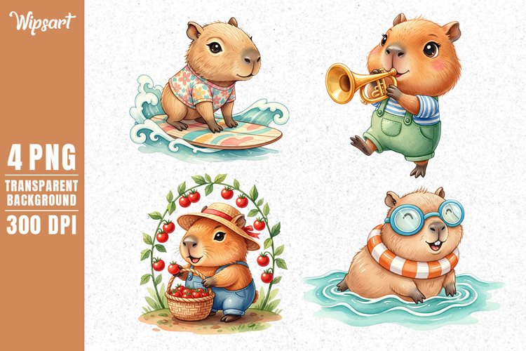Cute Capybara Summer Activities Clipart PNG