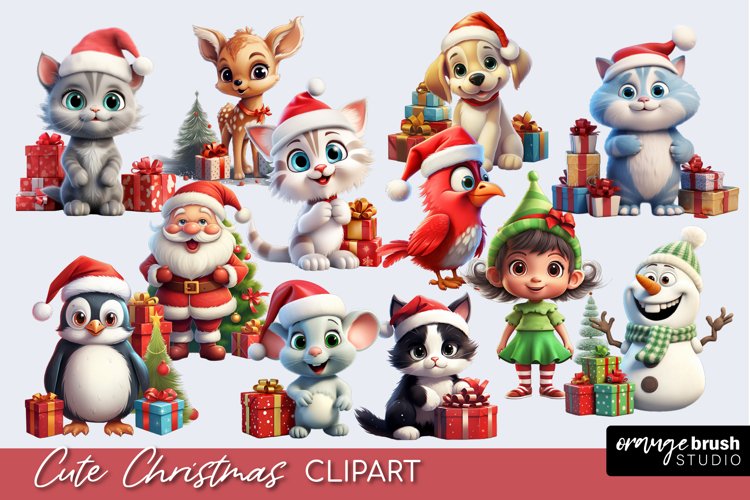 Cute Christmas Animals Clipart Bundle & Sublimation Designs