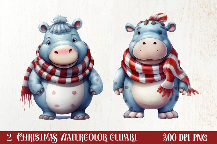 Cute Christmas Hippo Sublimation Clipart, Christmas Hippo
