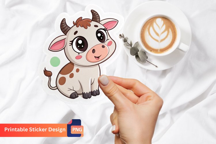 Cute Cow Sticker, Cute Animal Sticker, Cute Cow Floral Art