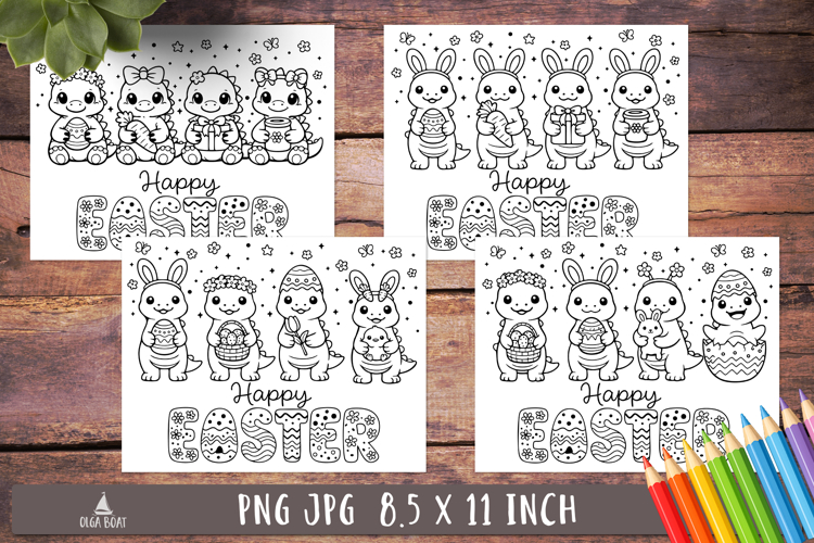 Cute Easter Dino Coloring Pages Happy Easter printable