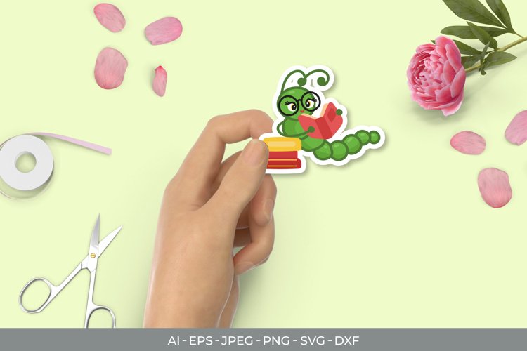 Cute Larva Reading The Book for Sticker