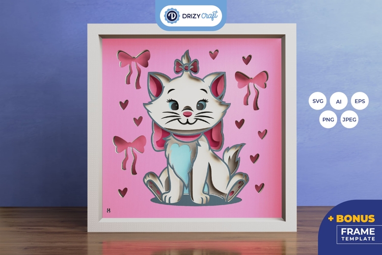 Cute Marie Cat 3D Shadow Box - The Cat 3D Layered Paper Cut