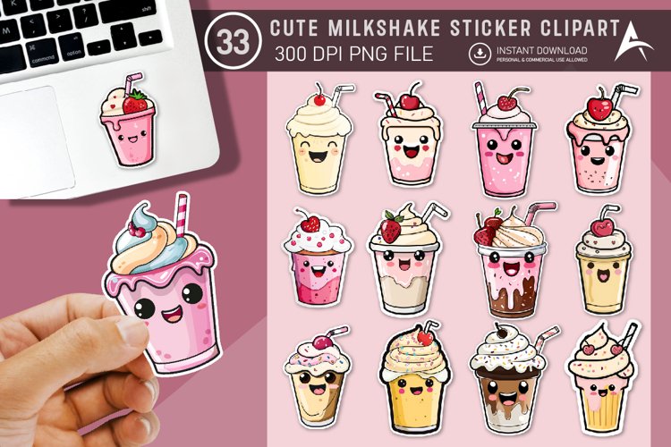 Cute Milkshake Sticker Clipart Bundle