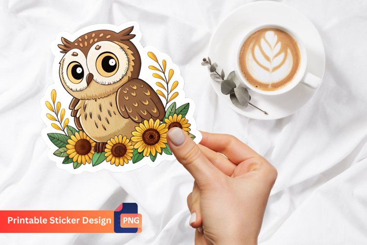 Cute Owl And Sunflowers Sticker, Nature Sticker, Boho Owl