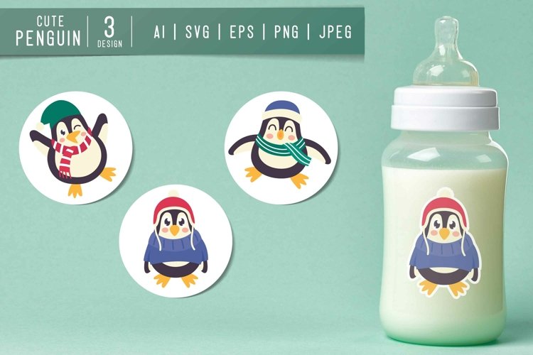 Cute Penguin Wearing A Warm Clothes for Sticker Set