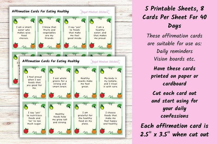 40 Printable Kids Affirmation Cards for Healthy Eating