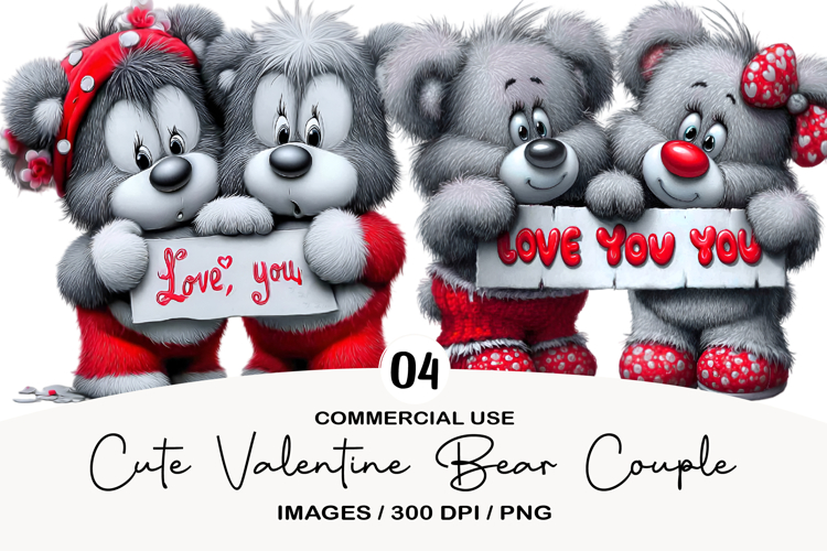 Cute Valentine Bear Couple Clipart