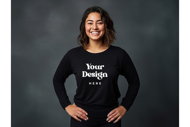 Plus Size Woman Long-Sleeve Tee Mockup Model Blank (2979686)