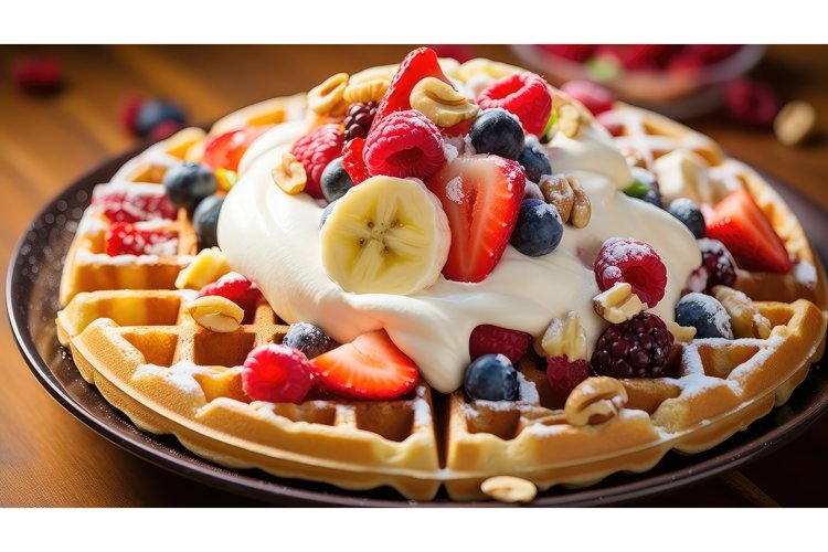 crispy delicious waffle food ai generated (3894655)