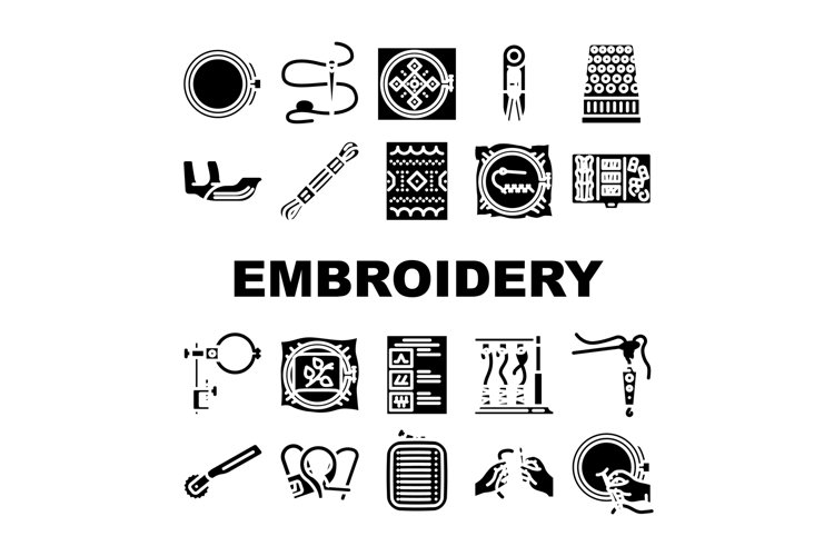 embroidery thread fabric needle icons set vector (3330176)