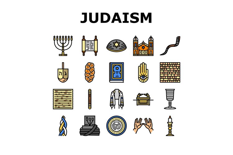 judaism jewish jew israel torah icons set vector (3319377)