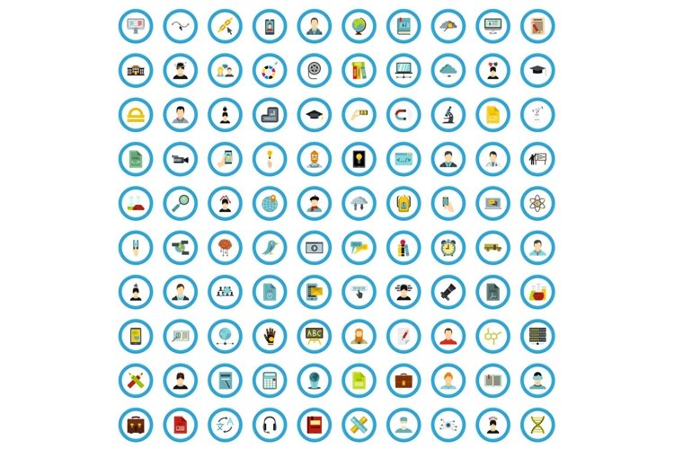 100 e-learning icons set, flat style (495297)